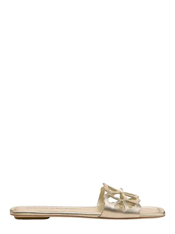 STUART WEITZMAN Jasmine Metallic Cutout Flat Slide Sandals - Light Gold.