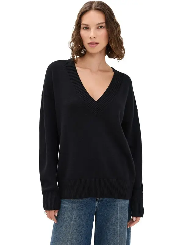 Good American Knit Deep V-neck Sweater - Black001