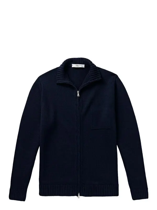 Inis Meáin Wool And Linen-blend Zip-up Cardigan - Blue