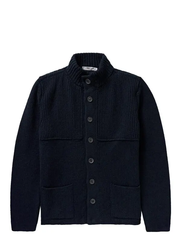 Inis Meáin Storm Ribbed Merino Wool And Cashmere-blend Cardigan - Blue