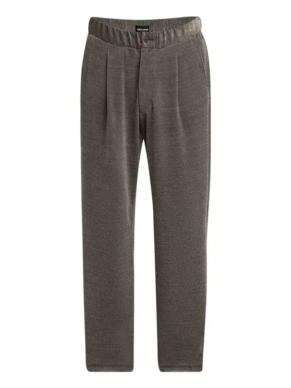 Giorgio Armani Heathered Chenille Relaxed Pleated Pants - Solid Medium Beige