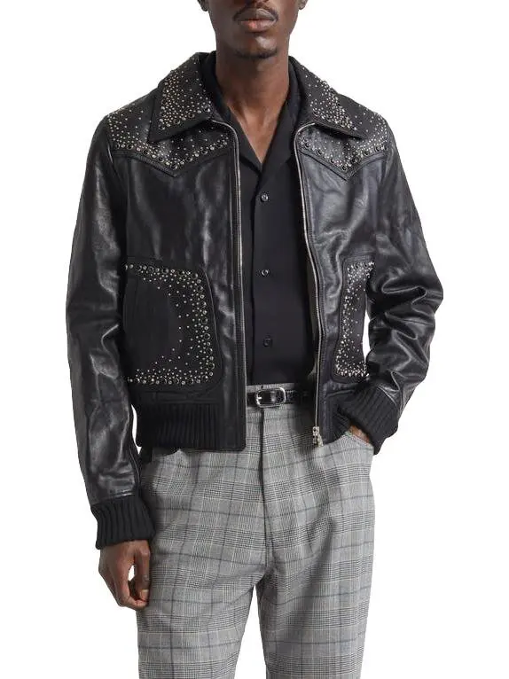 Amiri Crystal Embellished Leather Western Jacket - Black