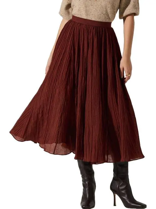 Astr The Label Salome Pleated A-line Midi Skirt - Burnt Brown