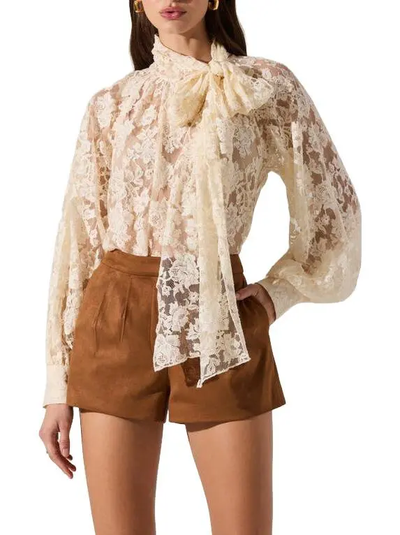 Astr The Label Cinthia Sheer Cotton Blend Lace Top - Vintage Cream