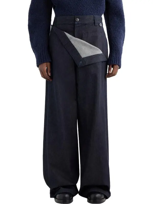 Dries Van Noten Pennined Foldover Waist Wide-leg Jeans - Indigo
