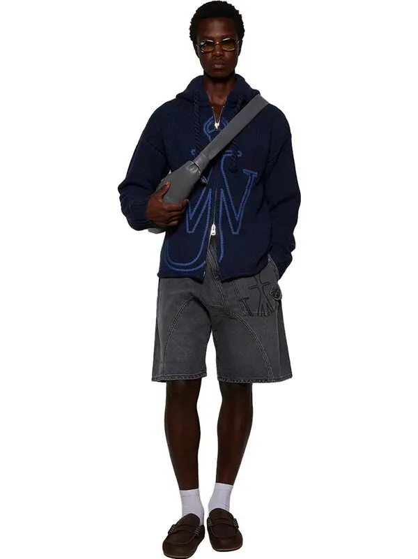 JW Anderson Anchor Embroidery Zipped Hoodie - Blue