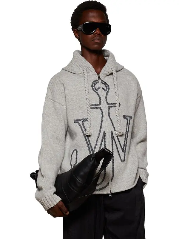 JW Anderson Anchor Embroidery Zipped Hoodie - Light  Blue