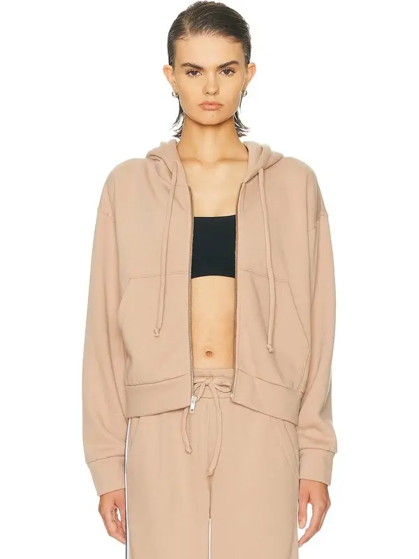 Year Of Ours Locker Room Zip Up Hoodie - Taupe & Black