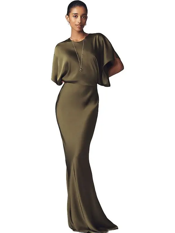 Norma Kamali Reverse Obie Satin Maxi Dress - Bark