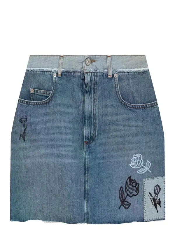 Marni Embroidered Frayed Denim Mini Skirt - Blue
