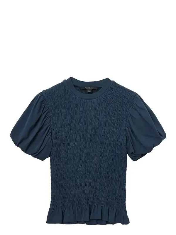 All Saints Organic Cotton Smocked Top - Blue