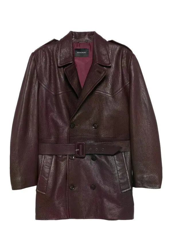 MANOKHI Belted Double-breasted Coat - Red