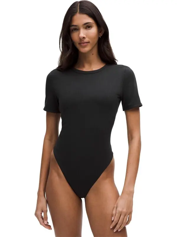 Lululemon Stretch Cotton Ribbed Short-sleeve Bodysuit - Black