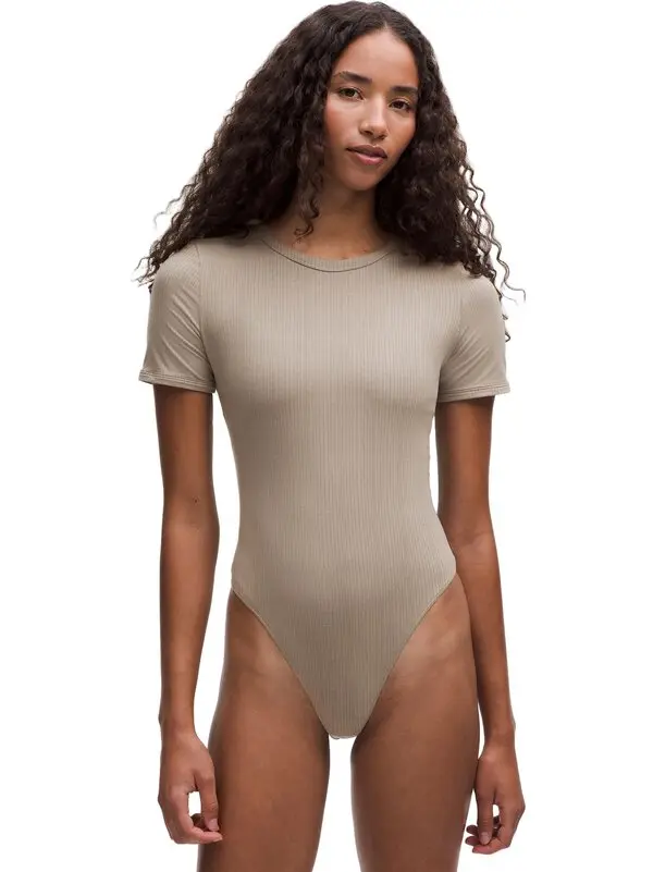 Lululemon Stretch Cotton Ribbed Short-sleeve Bodysuit - Warm Ash Grey