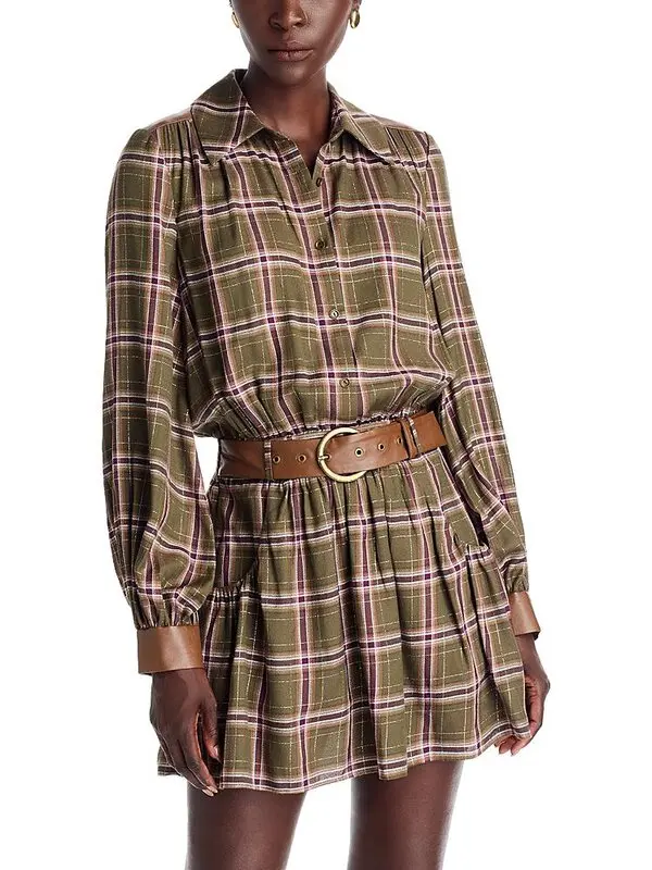 Ramy Brook Jim Belted Shirt Dress - Deep Olive Plaid