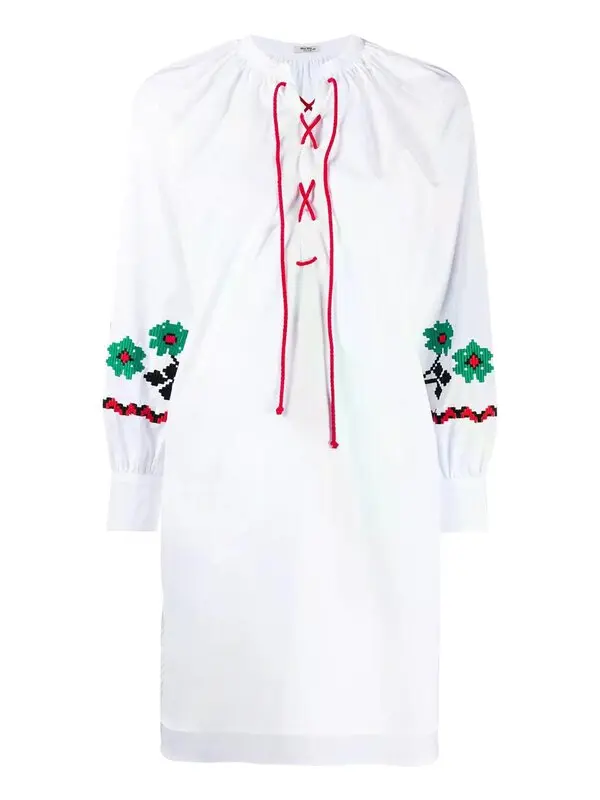 Miu Miu Drawstring Floral Embroidered Tunic - White