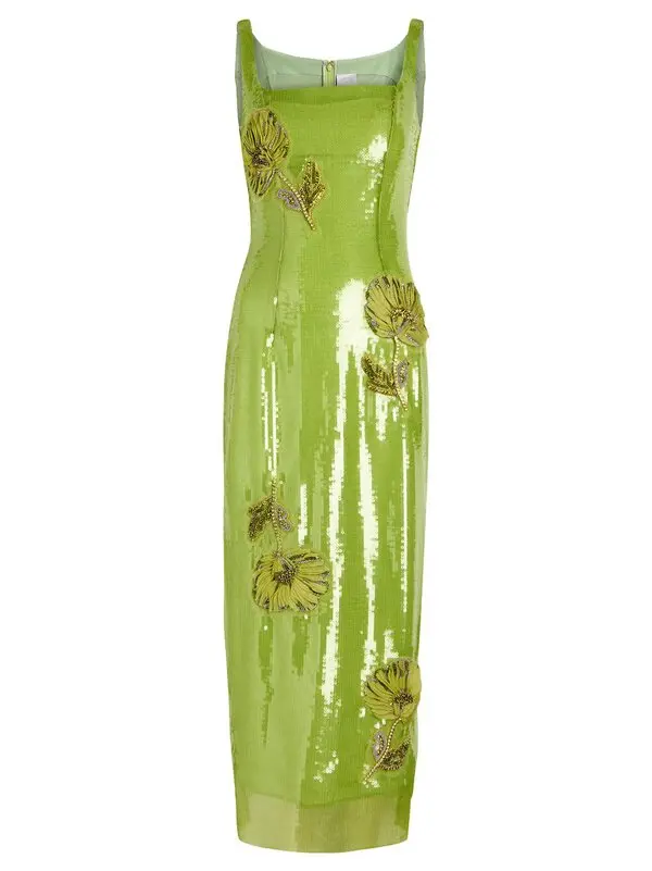 Huishan Zhang Marilyn Floral-embellished Sequin Gown - Lime