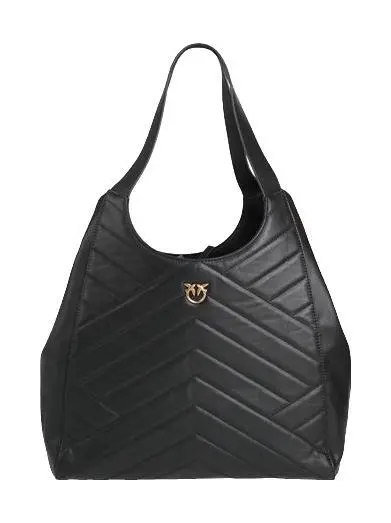 Pinko Calfskin Leather Shopper Bag - Black