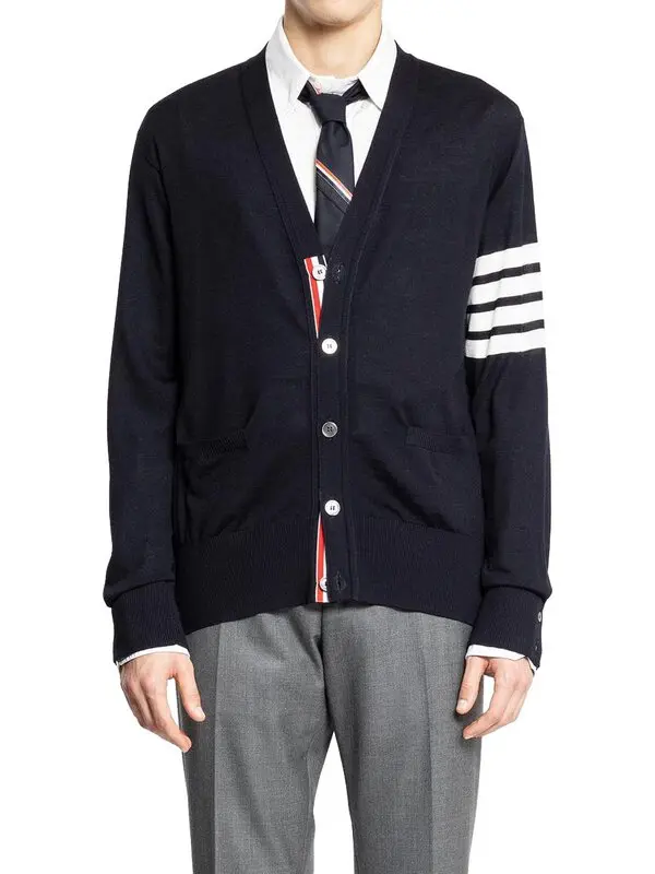 Thom Browne Fine Merino Wool V-neck Cardigan - Blue