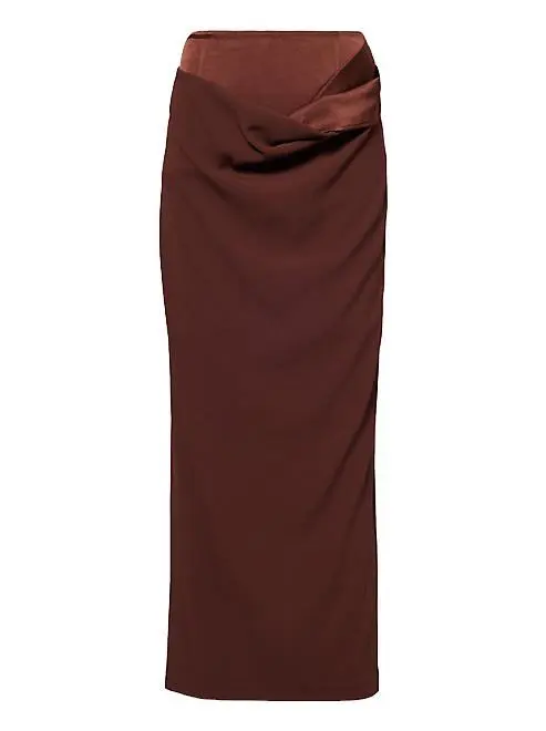 OUDE WAAG Draped Woven Maxi Skirt - Reddish Brown