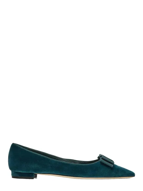 Manolo Blahnik Reador Velvet Bow Flats - Dark Green