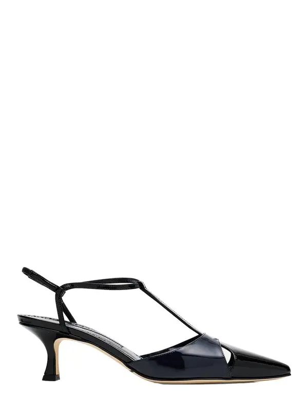 Manolo Blahnik Turgimod Bicolor Patent Leather T-strap Pumps - Black/navy