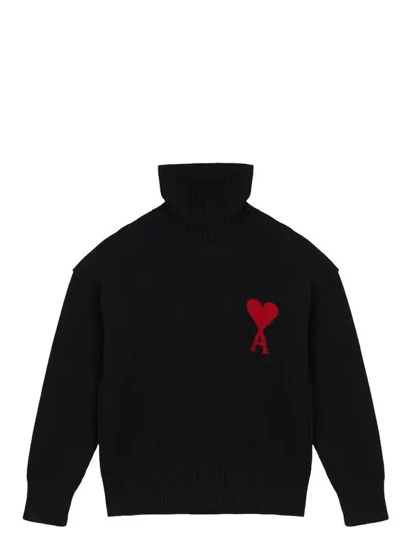 Ami Turtleneck De Coeur Sweater - Black