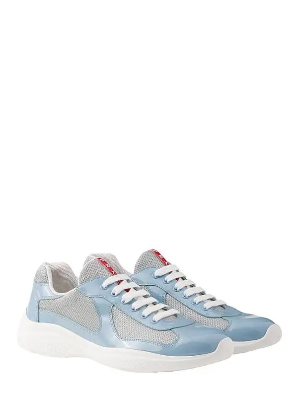 Prada Patent Leather And Technical Fabric Sneakers - Sky Blue