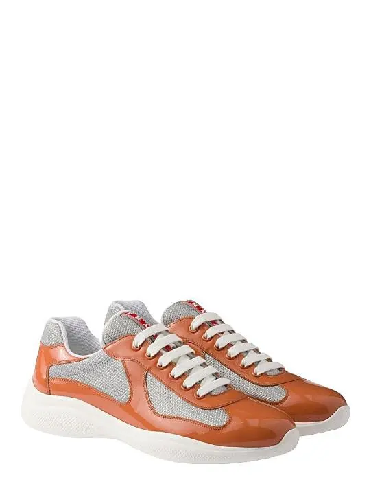 Prada Patent Leather And Technical Fabric Sneakers - Light Orange
