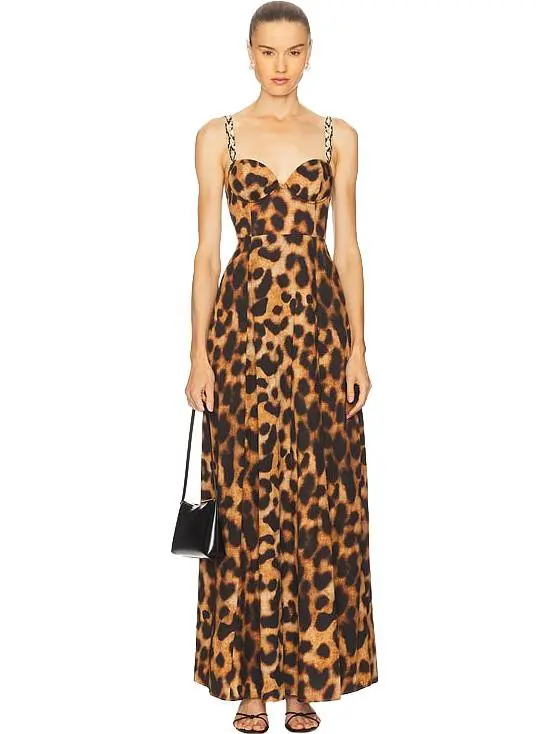 L'Agence Sutton Strap Maxi Dress - Tan & Black Leopard