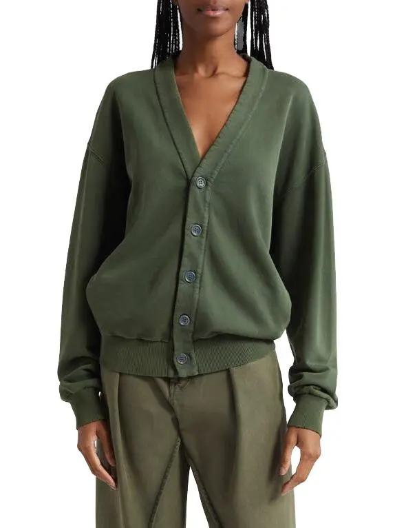 JW Anderson Garment Dye Cotton Fleece V-neck Cardigan - Pine