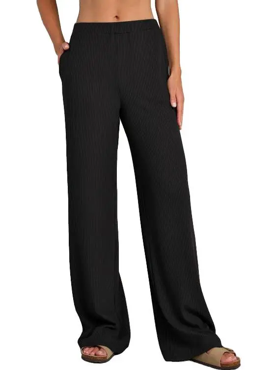 RHONE Livluxe Rib Wide Leg Pants - Pure Black