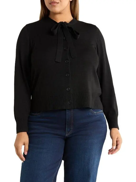 CECE DUPRAZ Tie Neck Cardigan - Rich Black