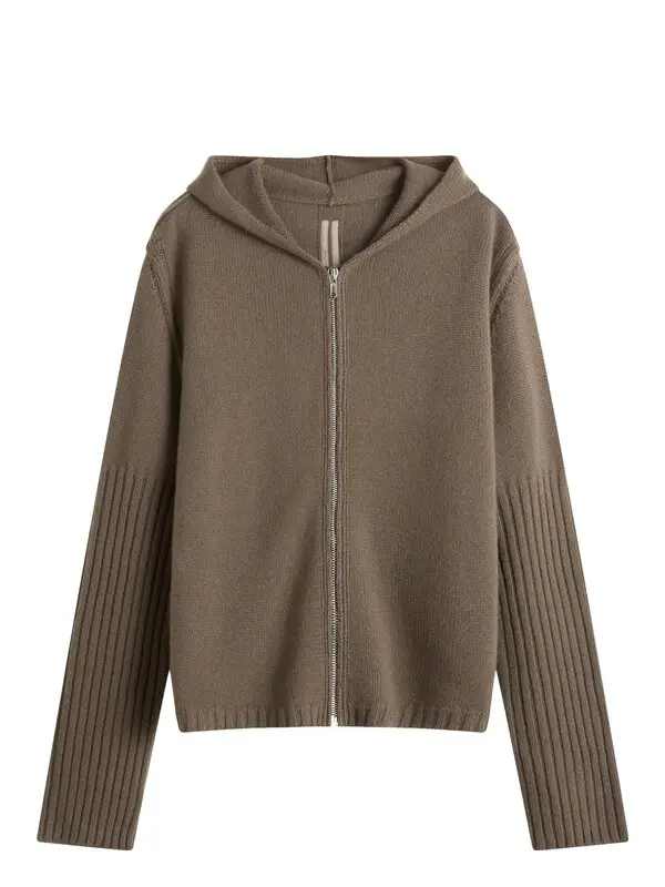 Rick Owens Knit Zip Through Hoodie - Dust