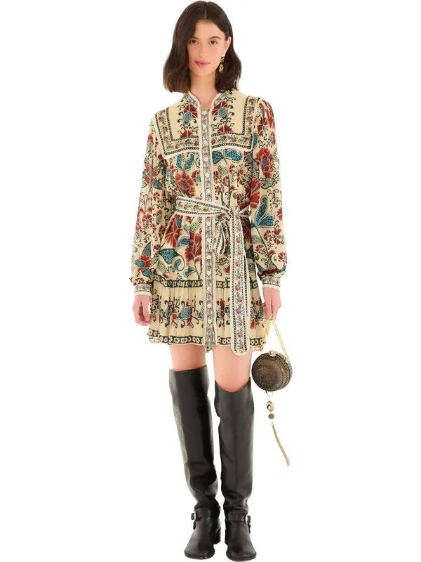 Farm Rio Floral Print Mini Dress - Francesca Sand