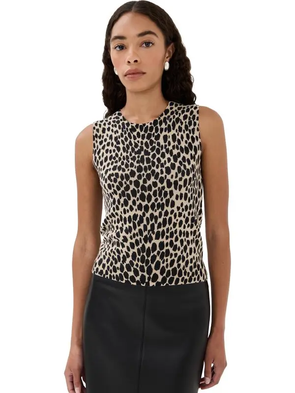 NILI LOTAN Nessa Cheetah Cashmere Tank - Taupe/black Cheetah