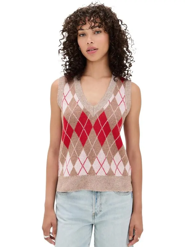 RE/DONE Argyle Knit Vest - Red Combo