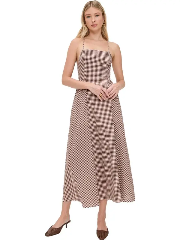 Posse Callie Checkered Midi Dress - Petite Mocha Gingham