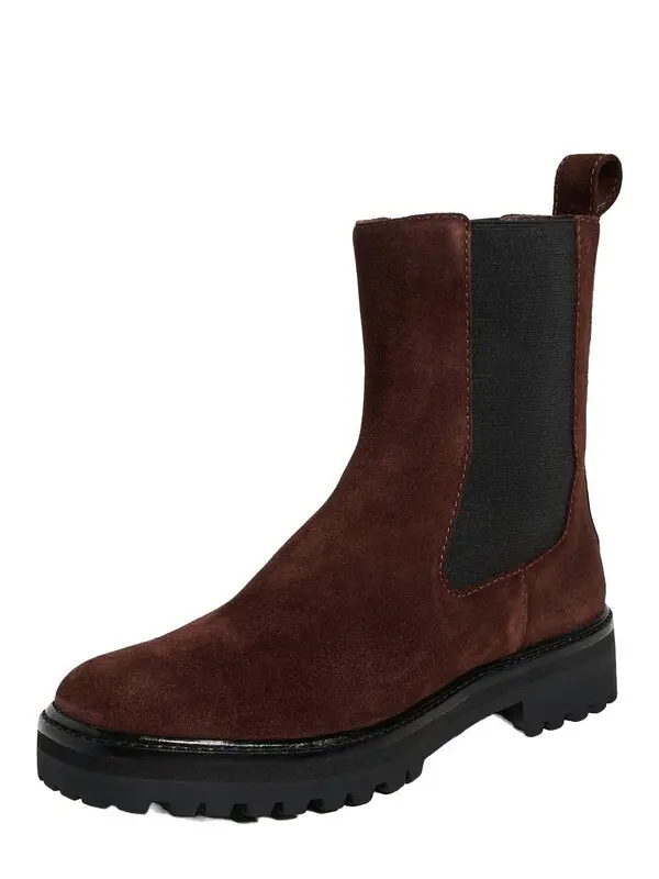 REFORMATION Katerina Lug Sole Chelsea Boots - Espresso Suede