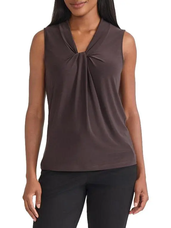 KASPER Knot Front Sleeveless Top - Rich Chocolate