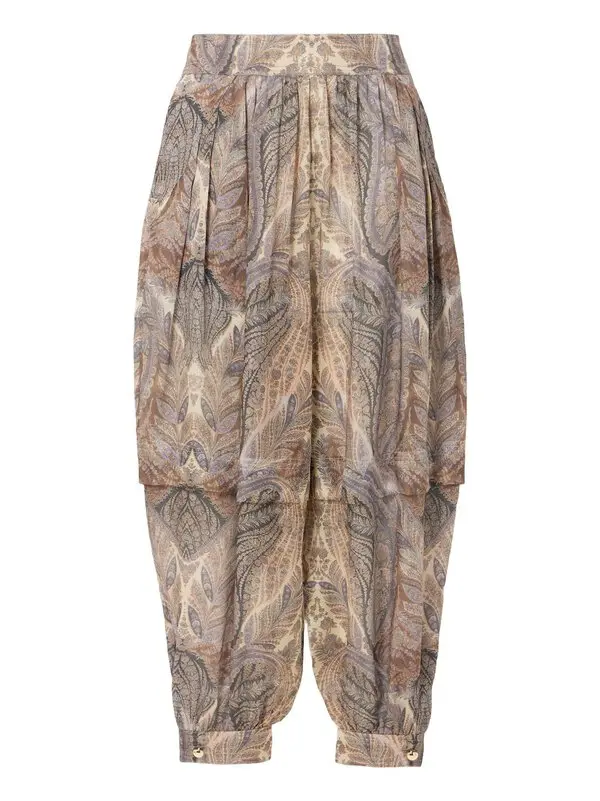 Zimmermann Hypnotic Layered Pleated Paisley-print Silk Tapered Pants - Multi