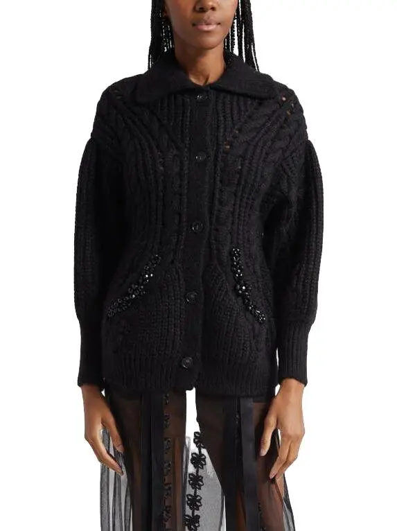 Simone Rocha Sculpted Cable Knit Cardigan - Black/jet