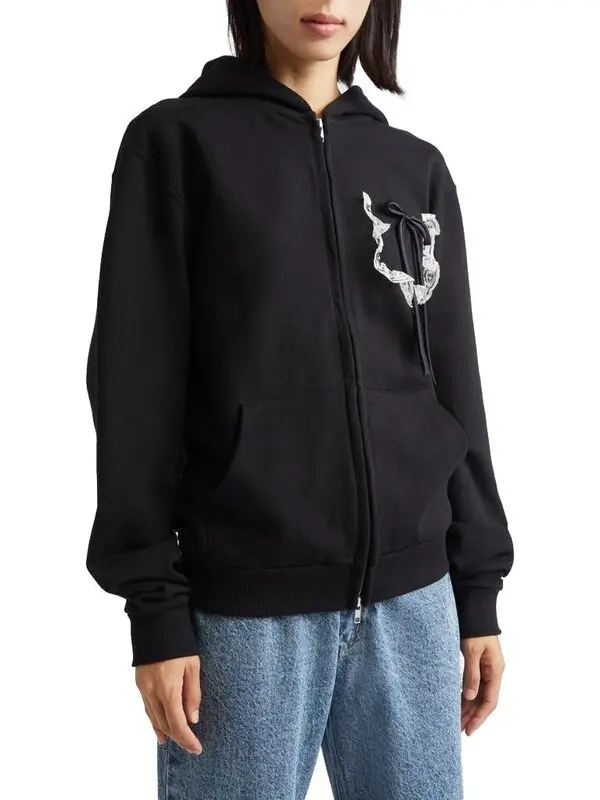 TANNER FLETCHER Gender Inclusive Bennett Bow Pocket Zip-up Hoodie - Black
