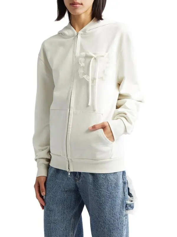 TANNER FLETCHER Gender Inclusive Bennett Bow Pocket Zip-up Hoodie - Ivory
