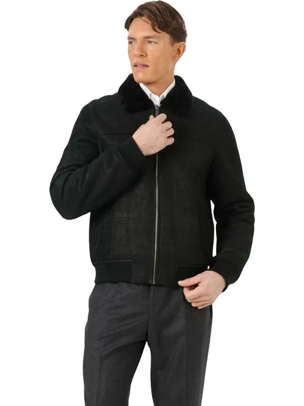 Gorski Merino Shearling Lamb Bomber Jacket - Black Pattern