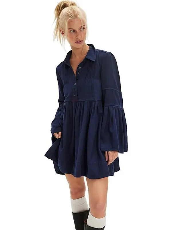 Free People We The Free Down East Denim Mini Dress - Clean Rinse