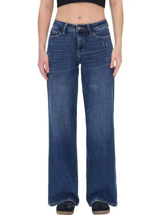 BAYEAS Low-rise Wide Leg Jeans - Dark Blue