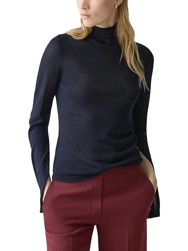 Theory High Neck Slit Sleeve Tee - Dark Navy