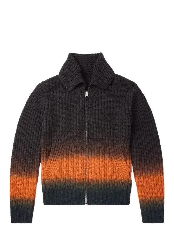 Sacai Dégradé Garment-dyed Ribbed Wool Zip-up Cardigan - Brown