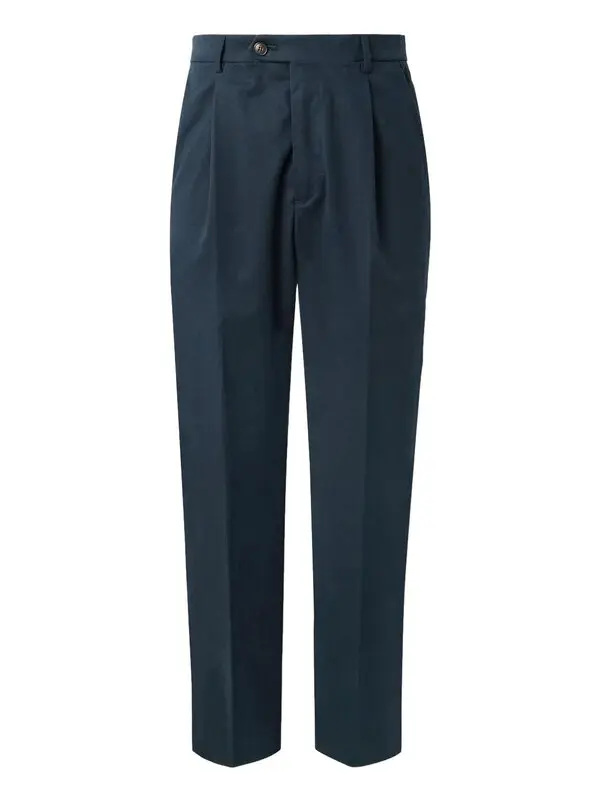 UMIT BENAN Richard Straight-leg Pleated Cotton-blend Suit Trousers - Blue